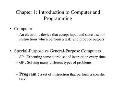 Ppt Chapter 1 Introduction To Computer And Programming Powerpoint