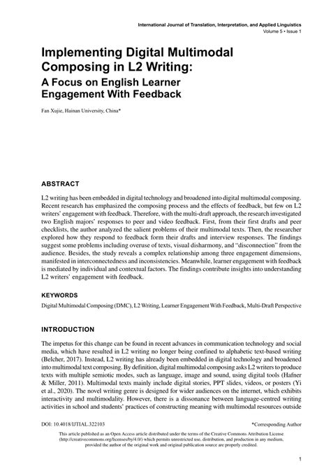 Pdf Implementing Digital Multimodal Composing In L2 Writing A Focus On English Learner