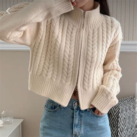 꽈배기 니트 투웨이 집업 가디건