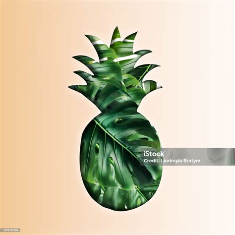 나뭇잎 몬스테라로 만든 파인애플 모양 평면도 평평하게 누워 있습니다 미니멀리즘 스타일 여름 컨셉 6월에 대한 스톡 벡터 아트 및