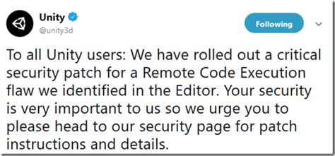 Unity Security Vulnerability Found And Patched