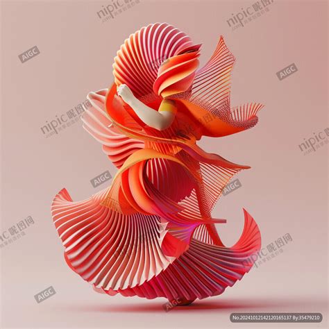Ai创作图装置鱼造型 创意金鱼潮流插画 立体渐变发光体设计 波浪流动飘浮造型 玫粉色立体抽象图案 锦鲤模型 不规则纸艺造型 参数化设计 创意