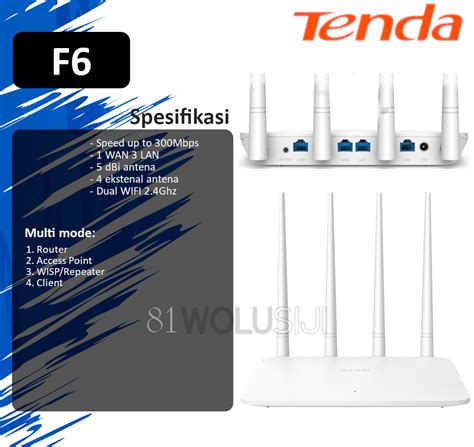 Tenda F6 Wireless Router N300 4 Antena WISP Support Wolusiji