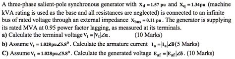 Solved A Three Phase Salient Pole Synchronous Generator With Xa 157