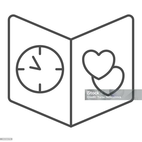 시계와 하트 카드 우편 얇은 선 아이콘 데이트 컨셉 흰색 배경에 엽서 벡터 사인 모바일 컨셉 및 웹 디자인을위한 개요 스타일