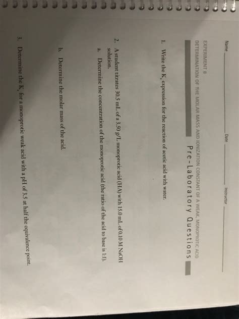 solved name date instructor experiment 8 determination of