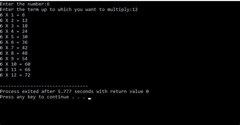 C Program To Print Multiplication Table Of Any Numbers Up To Any Terms C Programming