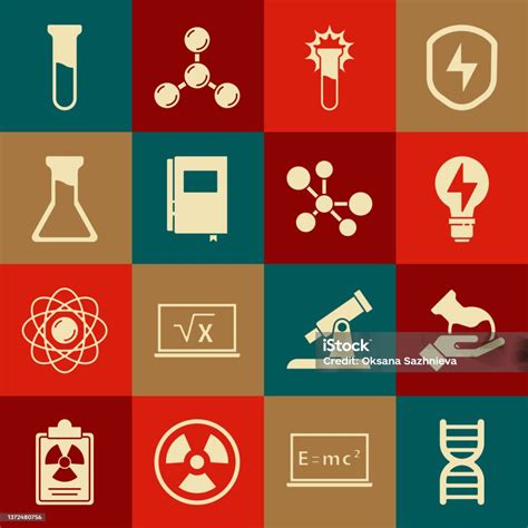 Dna 기호 테스트 튜브 및 플라스크 번개 책 및 분자 아이콘이있는 전구를 설정합니다 벡터 실험실에 대한 스톡 벡터 아트 및 기타 이미지 Istock