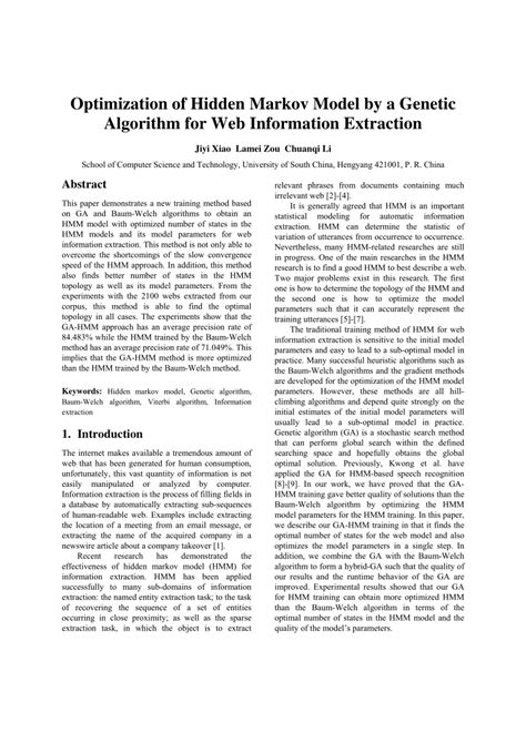 Pdf Optimization Of Hidden Markov Model By A Genetic Algorithm For Web Information Extraction