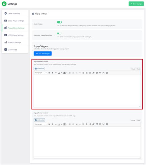 How To Add And Customize Popup Player Header And Footer Content