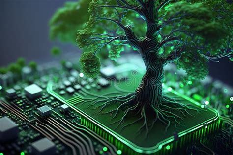 Trees Are Growing On Circuit Board Technology Innovations Generative Ai Stock Illustration
