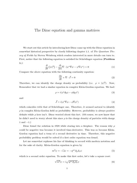 The Dirac Equation And Gamma Matrices Pdf Schrödinger Equation Matrix Mathematics