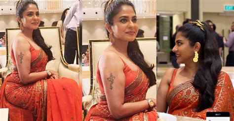 ചുവപ്പ് സാരിയിൽ അതിസുന്ദരിയായി പൂർണിമ ഇന്ദ്രജിത്ത് ചിത്രങ്ങ