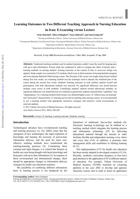 Pdf Learning Outcomes In Two Different Teaching Approach In Nursing