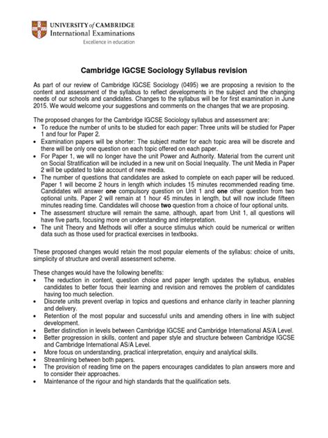 Cambridge Igcse Sociology Syllabus Revision Pdf Sociology Deviance Sociology