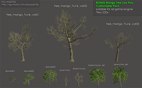 Mango Tree Pack Low Poly Bonus Poly Asset 3d