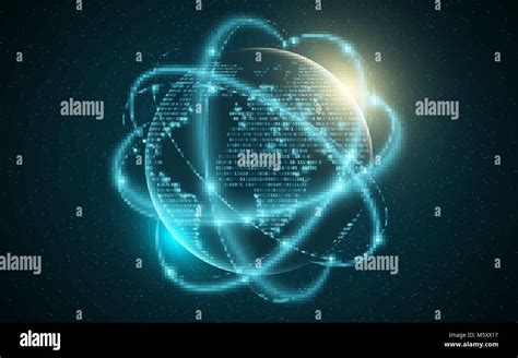 Abstract Planet Earth World Map From Binary Code Glowing Blurry Neon