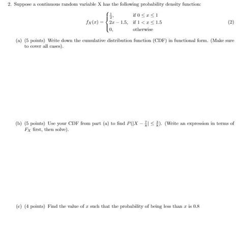 solved 2 2 suppose a contimous random variable x has the