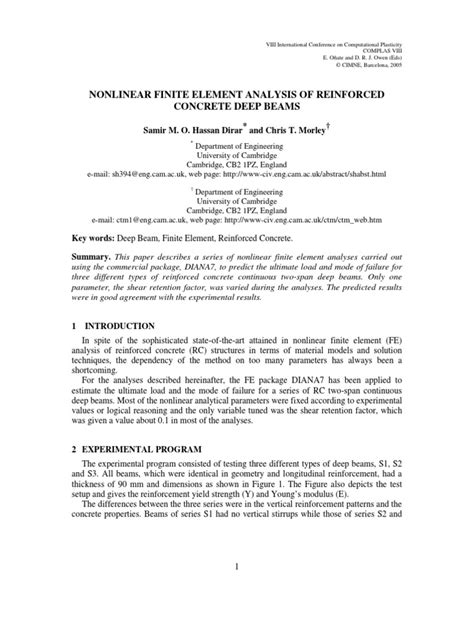 Pdf Nonlinear Finite Element Analysis Of Reinforced Concrete Deep
