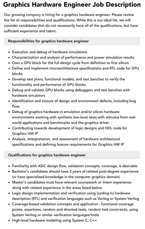 Graphics Hardware Engineer Job Description Velvet Jobs