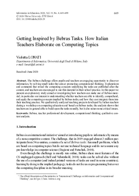 pdf getting inspired by bebras tasks how italian teachers elaborate