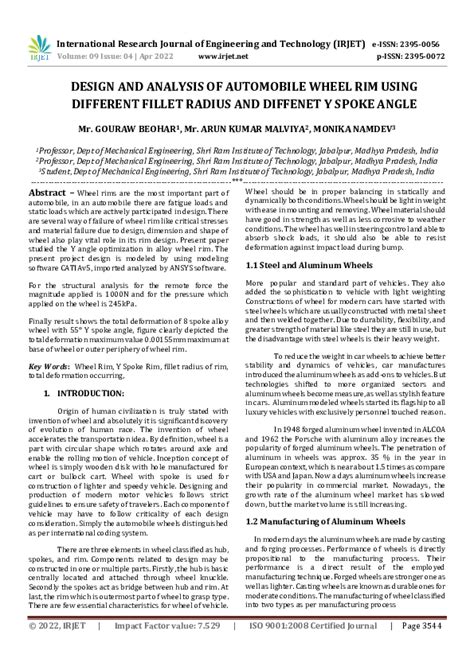 Pdf Design And Analysis Of Automobile Wheel Rim Using Different Fillet Radius And Diffenet Y