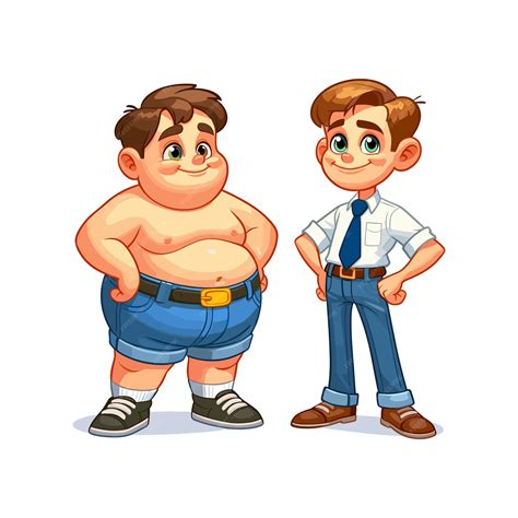 Ilustración Vectorial De Un Niño Gordo Y Delgado De Dibujos Animados