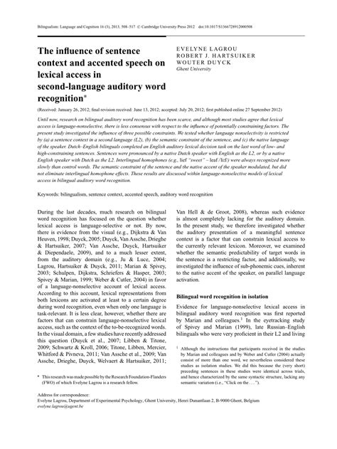 Pdf The Influence Of Sentence Context And Accented Speech On Lexical