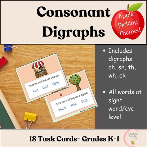 consonant digraphs task cards fall apples reading ready skills