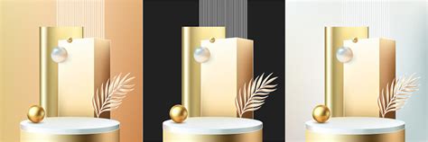 제품 프리젠테이션을 위한 진주 공과 황금 잎이 있는 사실적인 3d 원형 연단 강단에 대한 스톡 벡터 아트 및 기타 이미지 강단 3차원 형태 개체 그룹 Istock