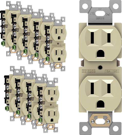 Enerlites Duplex Receptacle Outlet 61580 I Self Grounding Ivory
