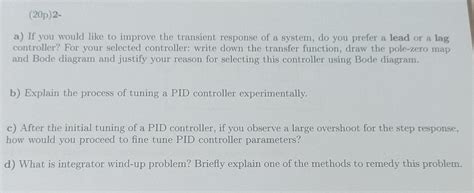 Solved A If You Would Like To Improve The Transient