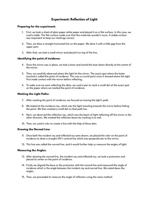 Experiment Reflection Of Light Pdf Reflection Physics Mirror