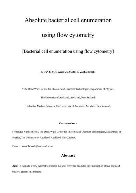 Pdf Absolute Bacterial Cell Enumeration Using Flow Cytometry