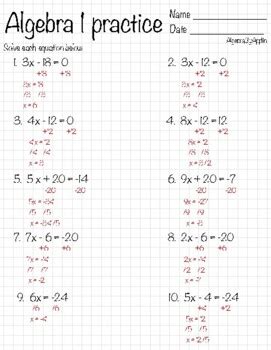 Algebra 1 Practice Worksheet With Key By Algebra By Applin Tpt