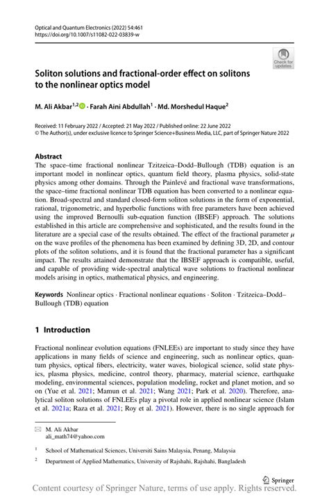 Soliton Solutions And Fractional Order Effect On Solitons To The Nonlinear Optics Model