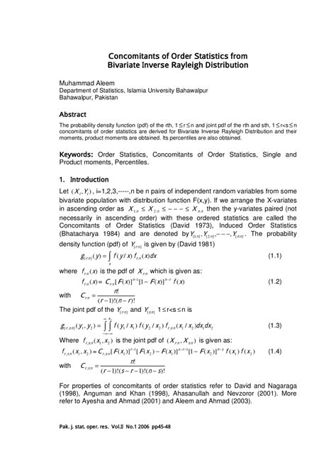 Pdf Mitants Of Order Statistics From Bivariate Inverse Rayleigh Distribution