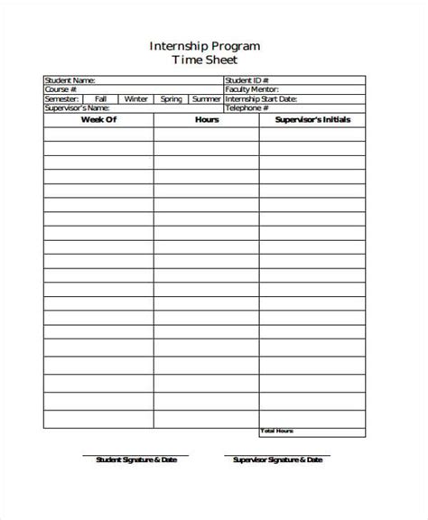 Internship Timesheet Template