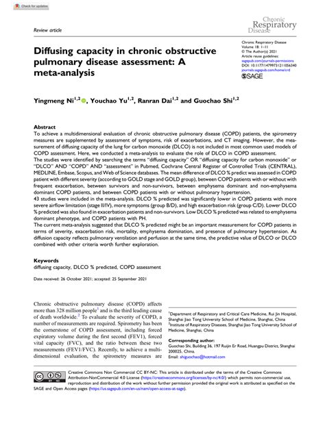 Pdf Diffusing Capacity In Chronic Obstructive Pulmonary Disease Assessment A Meta Analysis