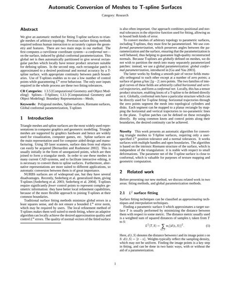 pdf automatic conversion of meshes to t spline surfacescg cs tsinghua