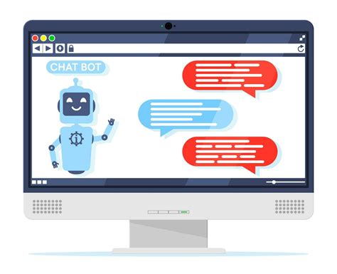 Computer With Chat Bot Speak In Bubble On Screen Robot With Speech Window Chatbot Greets