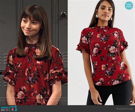 Wornontv Mollys Red Floral Ruffle Short Sleeve Top On No Good Nick