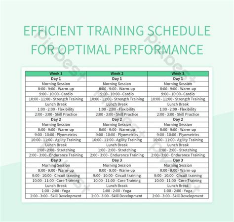 Efficient Training Schedule For Optimal Performance Excel Template