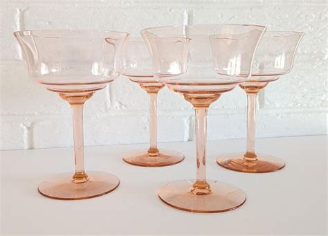 Vintage Pink Optic Champagne Coupes Set Of 4 Fostoria Pink Barware