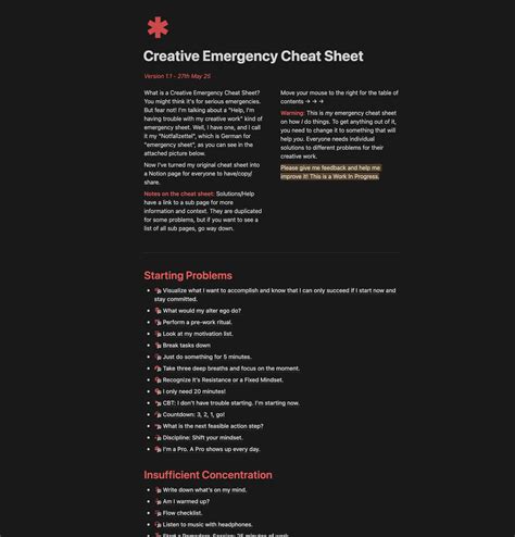 Creative Emergency Cheat Sheet