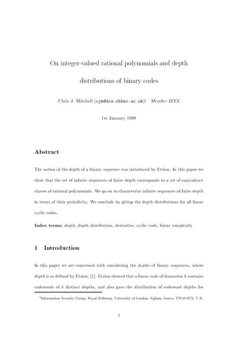 Pdf On Integer Valued Rational Polynomials And Depth Distributions Of