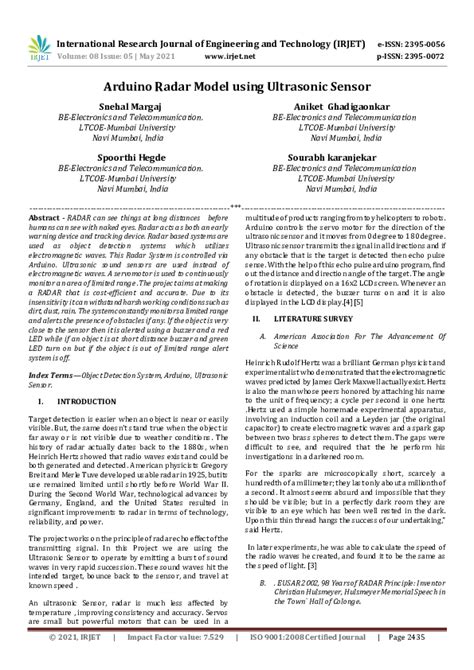 pdf irjet arduino radar model using ultrasonic sensor