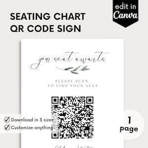 QR Code For Seating Chart Seating Chart QR Code Sign Wedding Seat Chart Minimalist Wedding
