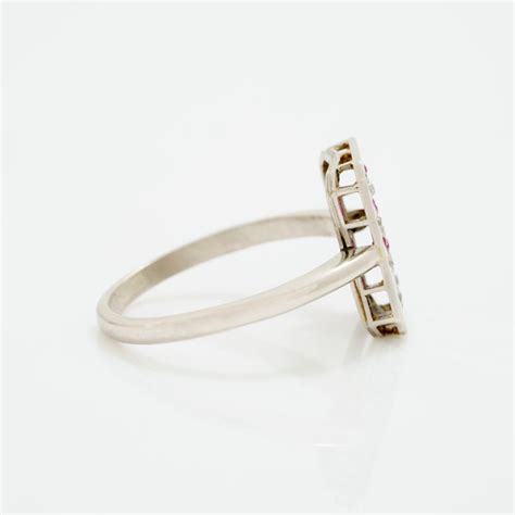 Edwardian Platinum And Ruby And Old European Cut Diamond K Initial Monogram Ring For Sale At 1stdibs