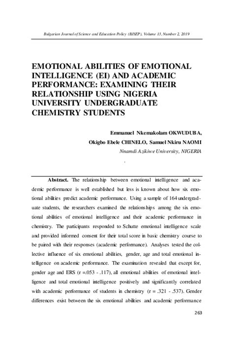 Pdf Emotional Abilities Of Emotional Intelligence Ei And Academic Performance Examining
